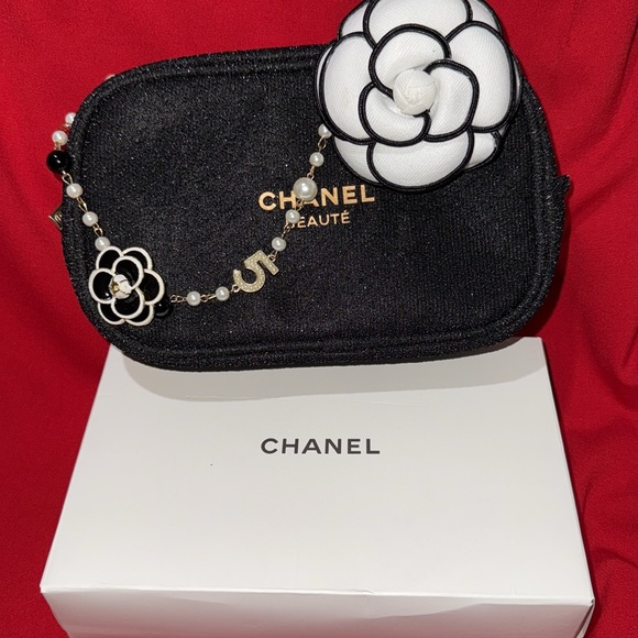 chanel cosmetic | Bags | Chanel Cosmetic Bag With Camillia Flower And ...